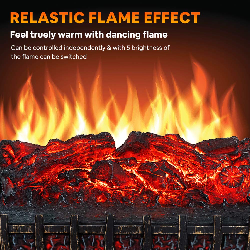 LifePlus Electric Fireplace Logs Heater, Fireplace Insert Heater with Remote Control, Realistic Flame Effect, Infrared Fireplace Heater for Indoor Use 8H Timer, Adjustable Brightness