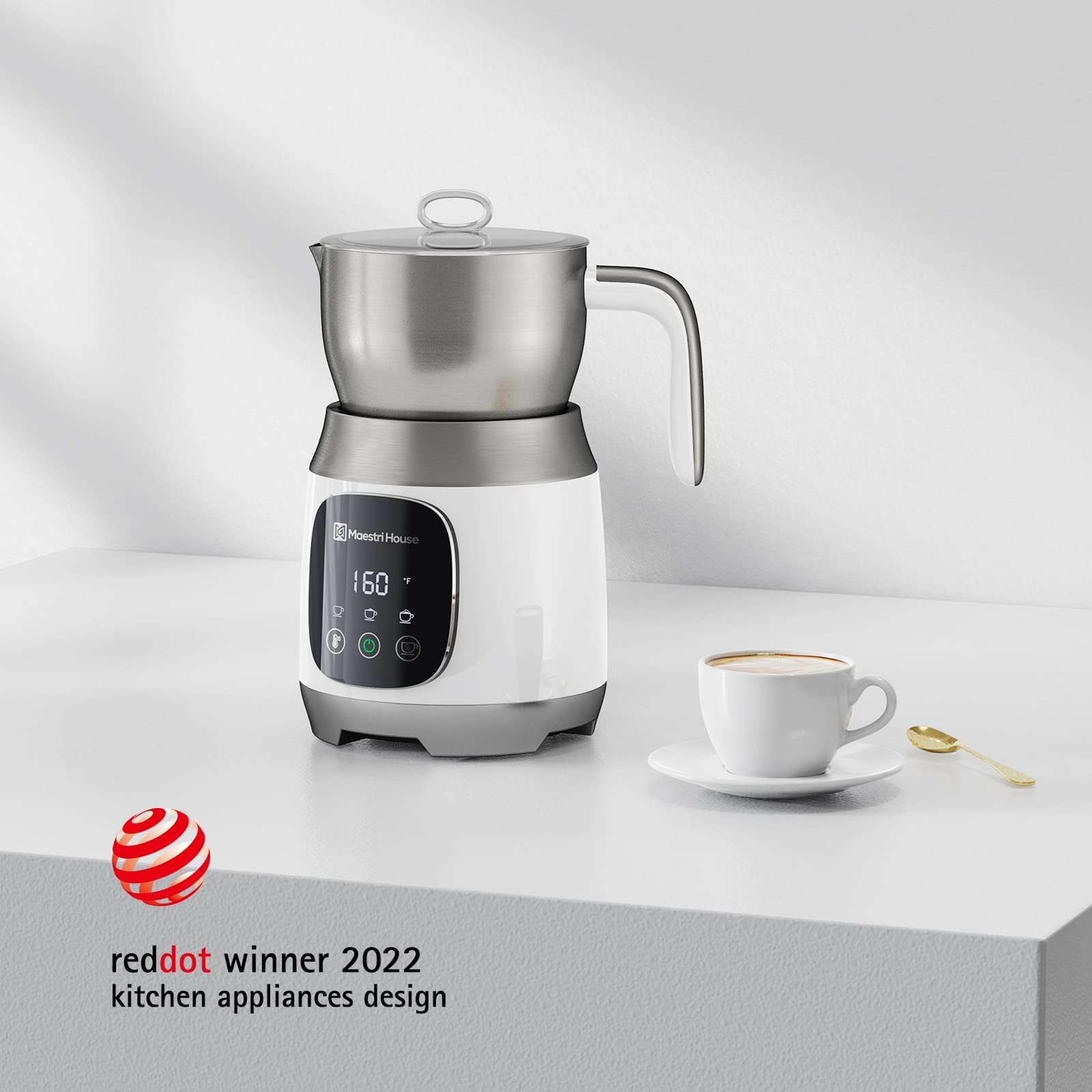 Maestri House Milk Frother, Variable Temp and Froth Thickness Frother and Steamer, 21OZ/600ML Smart Touch Control Milk Warmer, Dishwasher Safe, Memory Function for Latte Cappuccino, Hot Chocolate