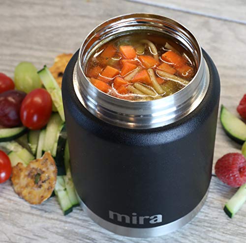 MIRA Thermos for Hot Food & Soup - 15 oz Insulated Food Jar with Foldable Spoon - Leak Proof Stainless Steel Thermal Storage Lunch Container, Canteen, Double Walled, Black