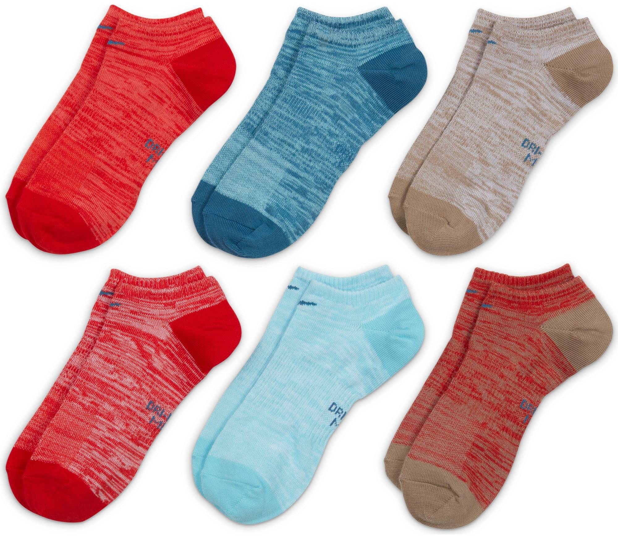 Nike Women`s Everyday Lightweight No Show Training Socks 6 Pack (Multi(SX7573-917)/B, Medium)