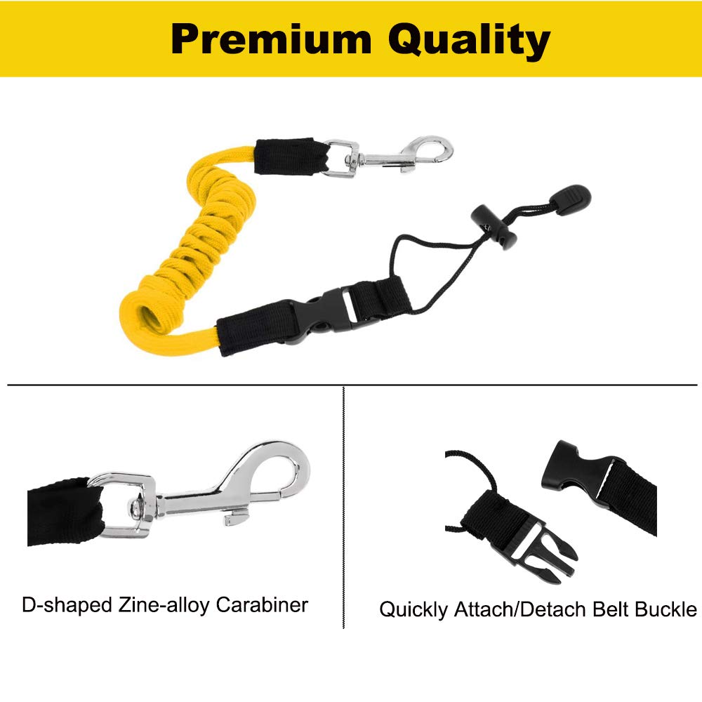 Kayak Paddle Leash, Yellow Rod Leash, Adjustable Kayak Safety Rod Leash,Lanyard Leash Stretches to 48 inch, for Kayaking/SUP Paddle Boarding/Fishing