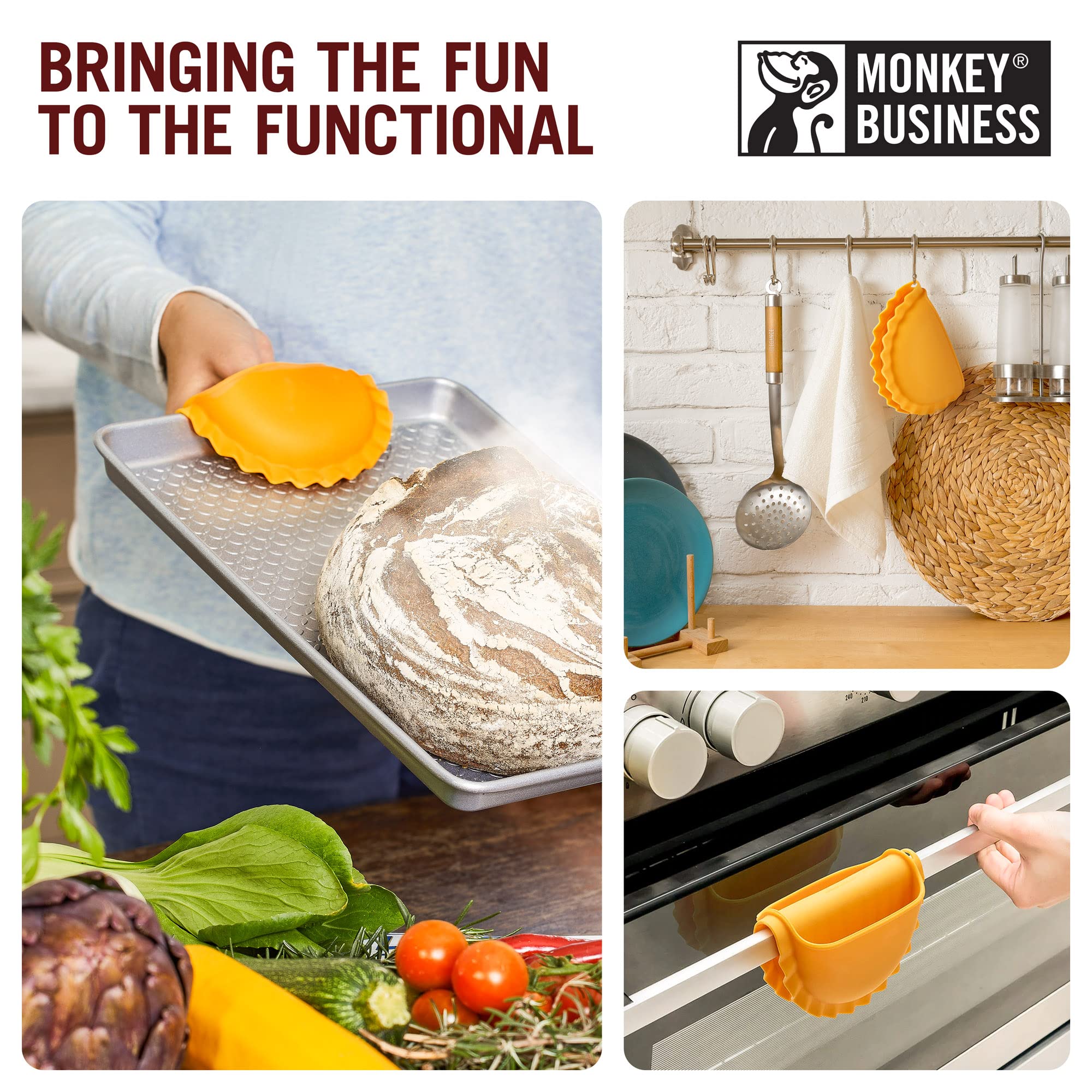 Monkey Business Mezzelune Shaped Oven Mitt - Essential Baking Supplies, Durable Pot Holder for Kitchen, Heat Resistant Silicone Kitchen Essentials