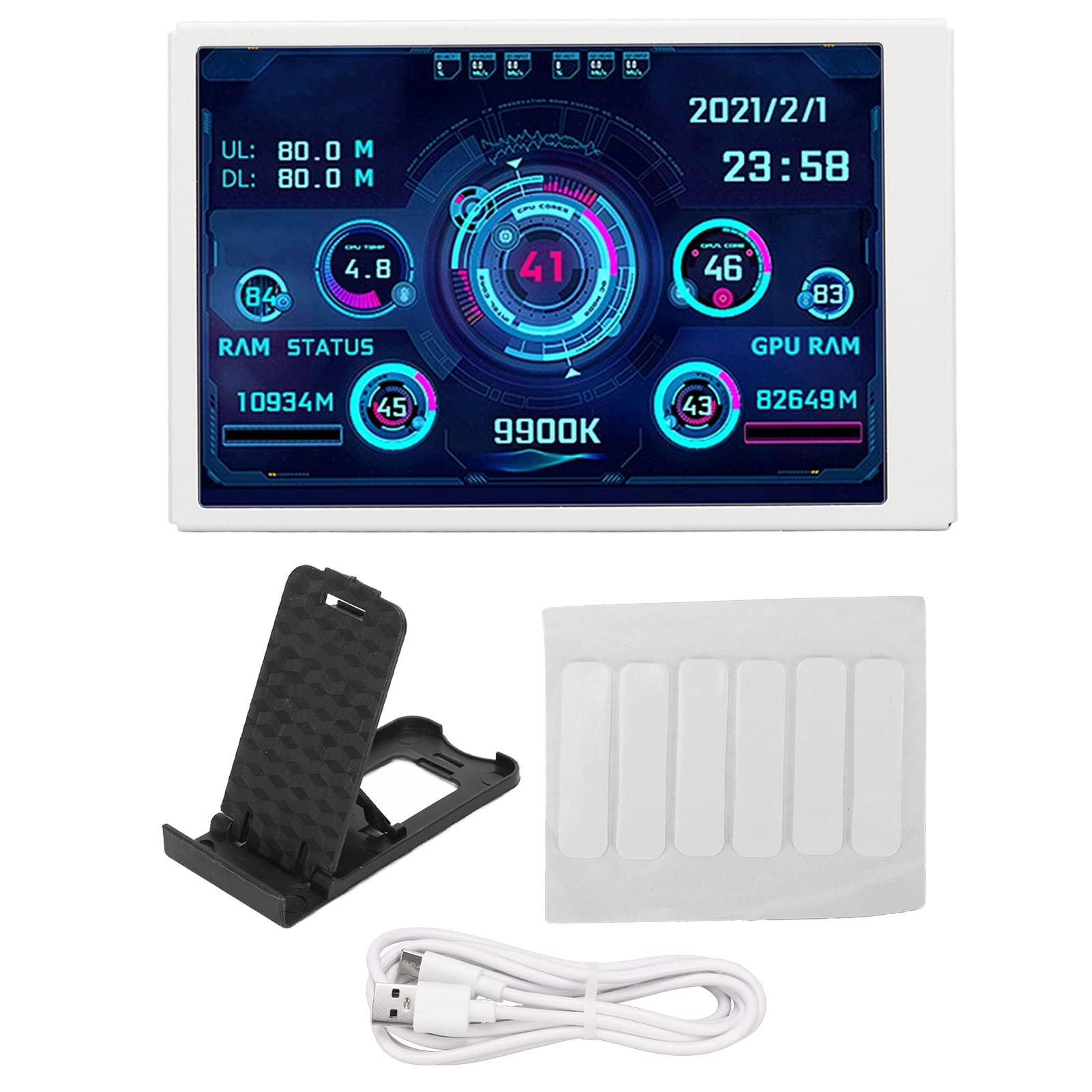 Pomya Computer Temp Monitor LCD,Mini IPS Screen USB, 3.5inch Computer Small Sub Screen,Host Extended Screen for Host Temperature Monitoring (White)