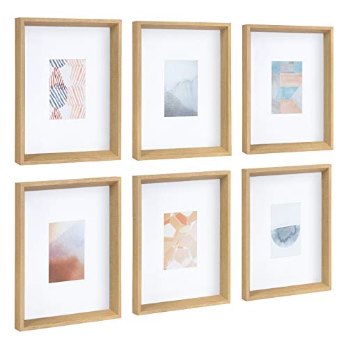 Kate and Laurel Calter Framed Under Glass Modern Abstract Multicolored Art Prints, Natural Finish Frame, 6 Piece Set