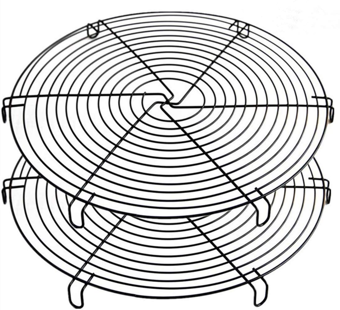 Mokpi Round Cake Cooling Racks Wire Baking Steaming Rack, 12 Inch Diameter, Steamer Rack (Black-2 Pack)