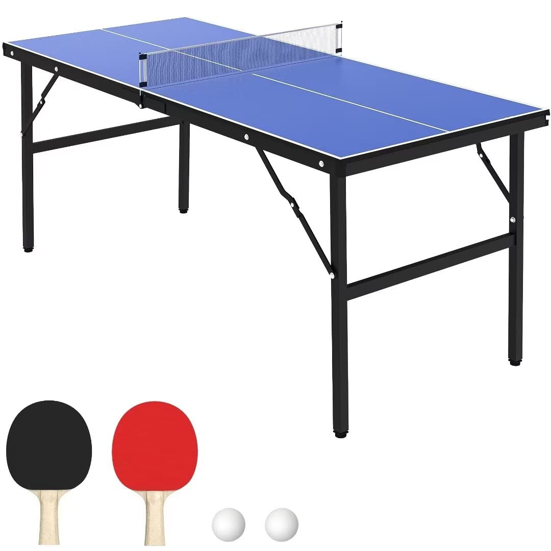 NOIFUM Foldable Table Tennis Table, Portable Ping Pong Table Game Set,60x26x27.5 Inch, Blue