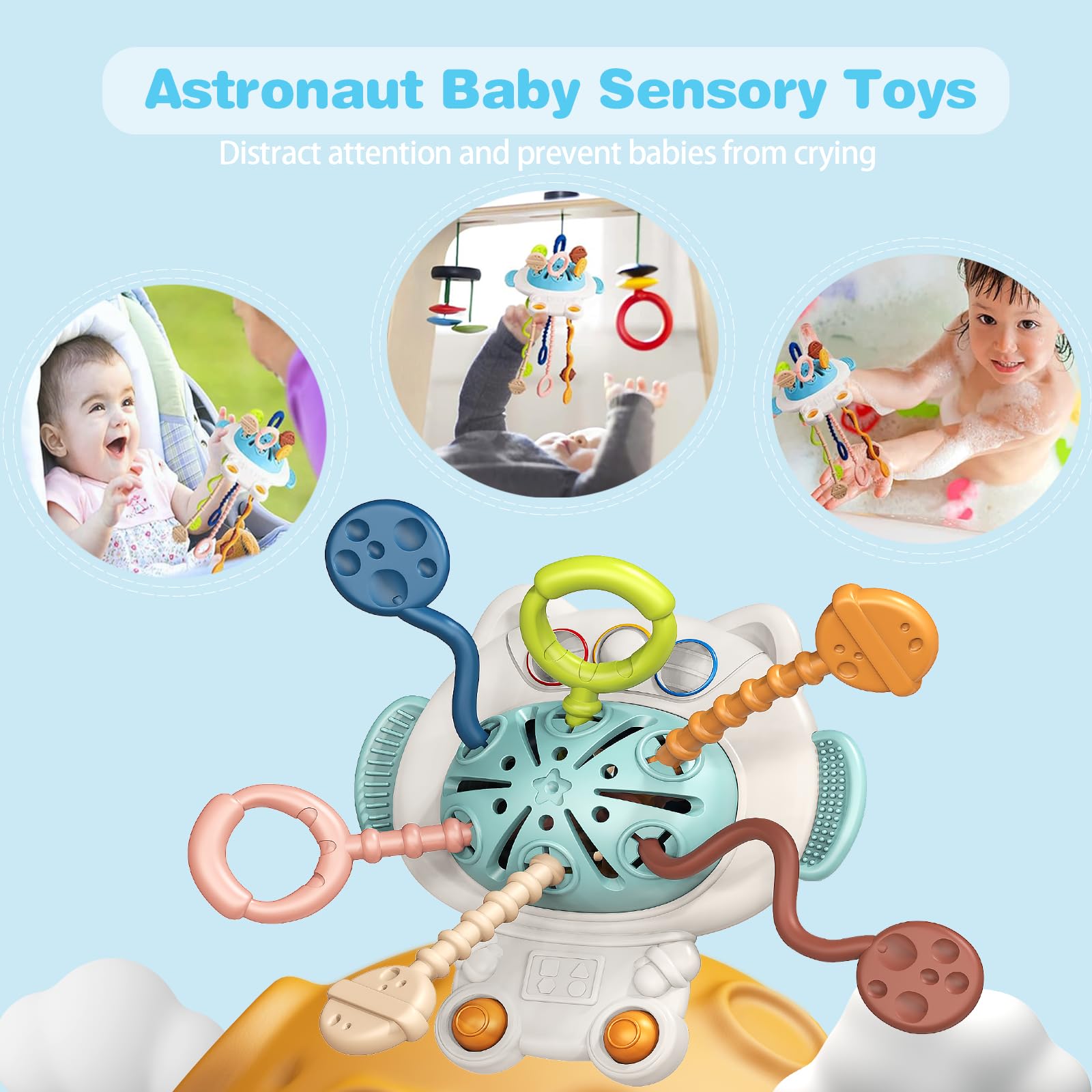 Montessori Pull String Toys for Baby, Silicone Sensory Toys with Food Grade Pull String Activity - Travel Toys, Teething Strings for 1 Year Old Toddler, Early Development Birthday Toy for Babies