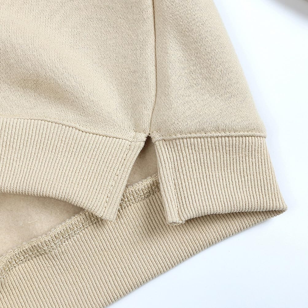 RUKOSU Toddler Baby Boy Girl Fleece Pullover Sweatshirt Solid Color Crewneck Blouse Shirt Tops Warm Fall Winter Clothes Apricot 2-3T