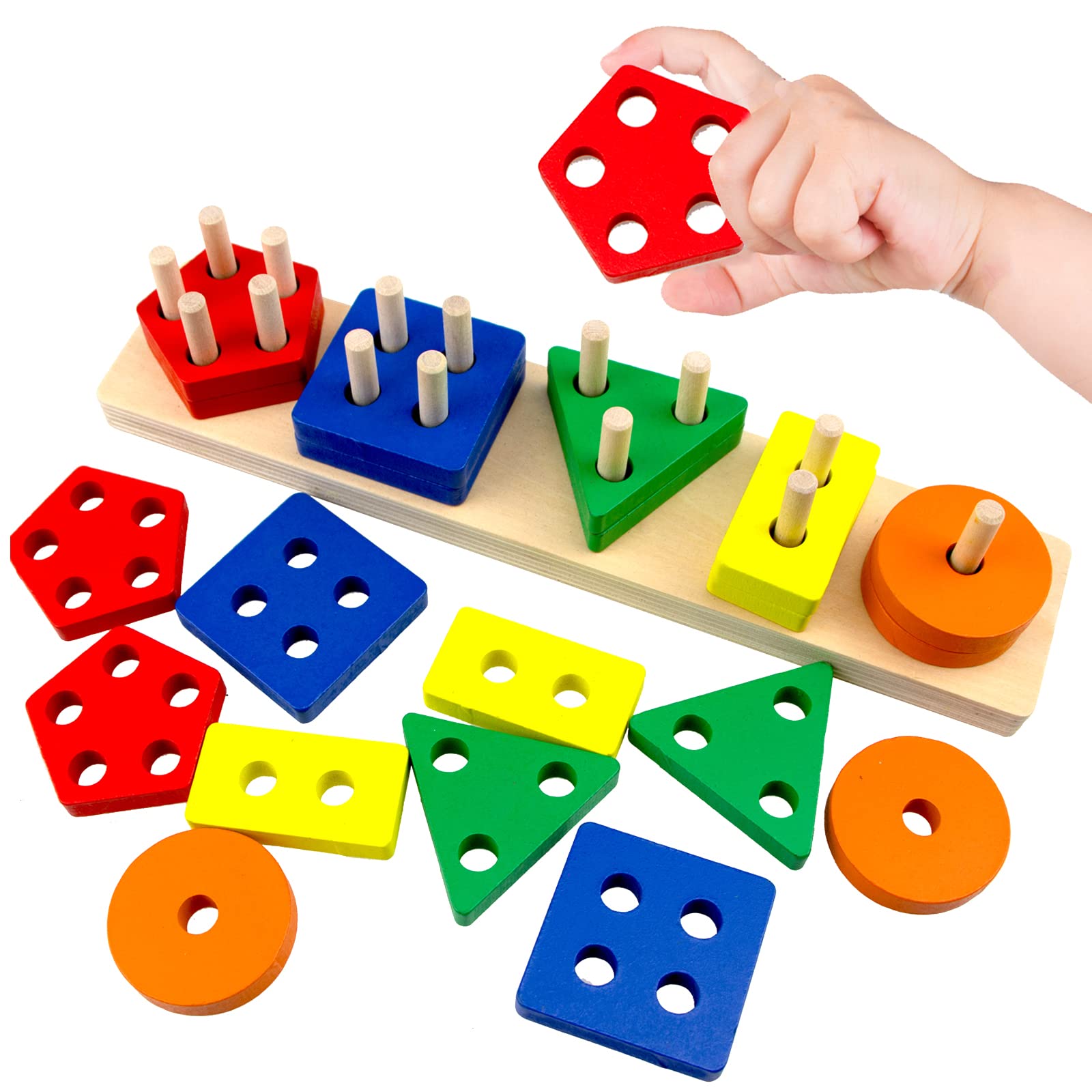Montessori Toys for 18+ Months,Wooden Sorting&Stacking Toys for Toddlers&Kids,Educational Toys,Color Recognition Stack Shape Sorter,Motor Skill Toy, Learning Puzzles Gift for 1 2 3 Year Old Boys Girls