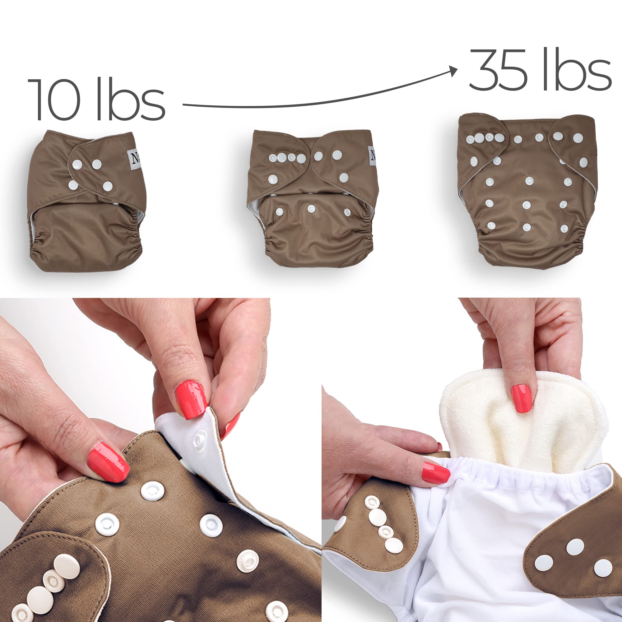 Nora's Nursery Cloth Diapers 7 Pack with 7 Inserts & 1 Wet Bag - Waterproof Cover, Washable, Reusable & One Size Adjustable Pocket Diapers for Newborns and Toddlers - Modern Blooms