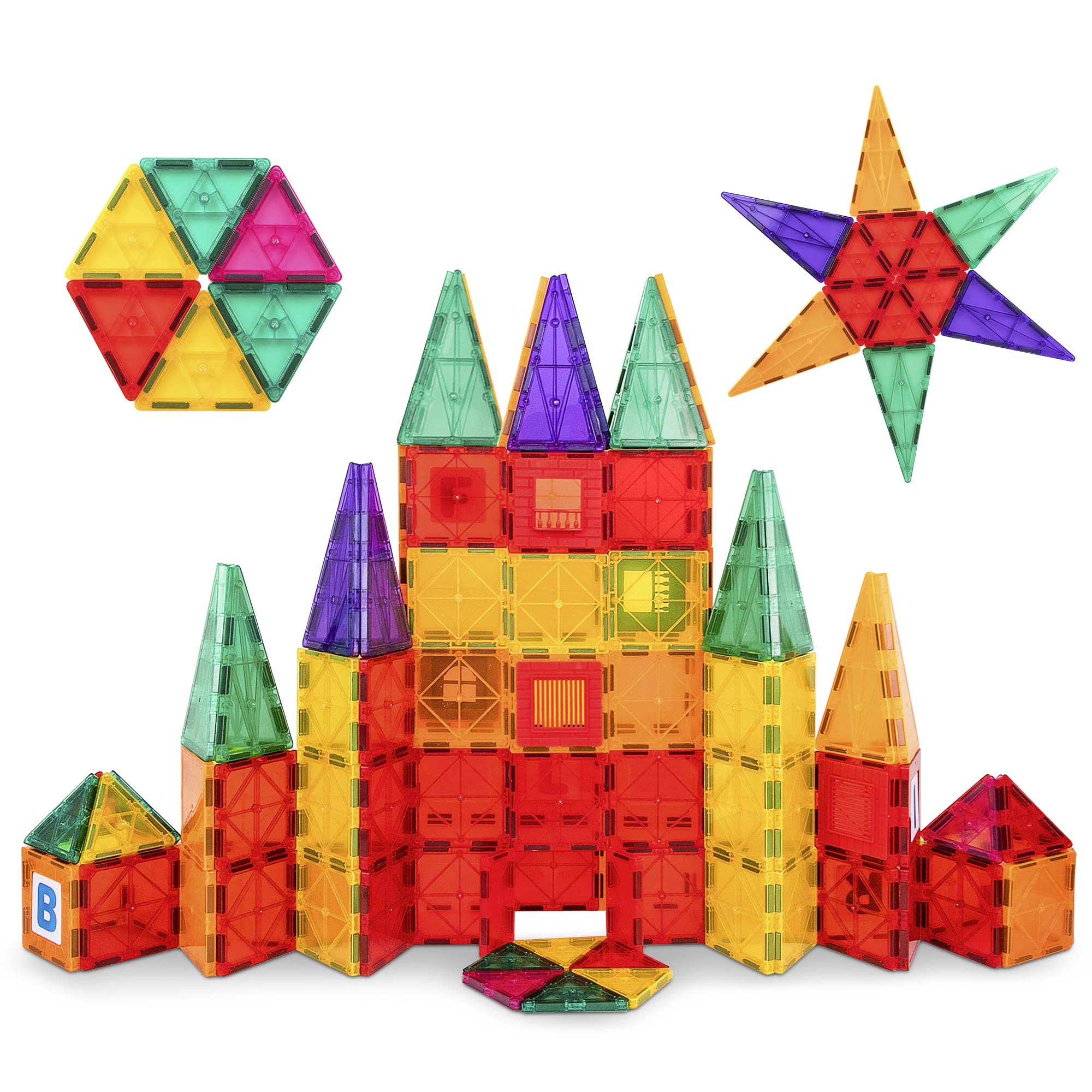 Playkidiz Magnetic Tiles for Kids, 100 Pc Magnet Blocks with ABC & Window Click-ins, STEM Development Building Toys for Boys Girls & Toddlers