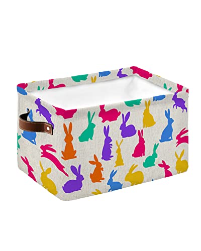Storage Bins Fabric Storage Cubes 15x11x9.5 Inch Easter Colorful Bunny on Cotton Linen Textured Pattern Foldable Storage Basket for Organizing Closet Shelf Nursery Toy 1 PCS