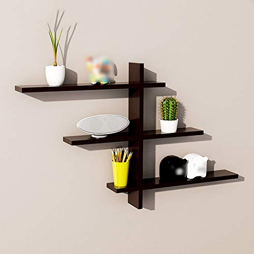 PIBM Stylish Simplicity Shelf Wall Mounted Floating Rack Wooden Background Wall Solid Wood Shelves Storage Living Room 3 Layers,100X60Cm,7Colors Avaliable, Black