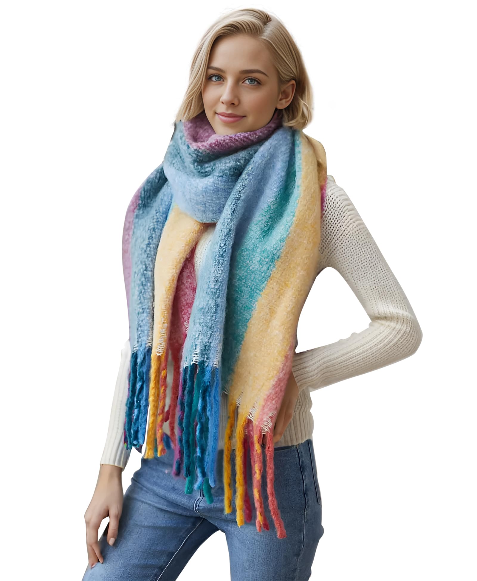 MissShorthair Oversized Chunky Scarf for Women Winter Warm Colorful Blanket Big Scarfs Plaid Thick Scarves Soft Fluffy Shawl