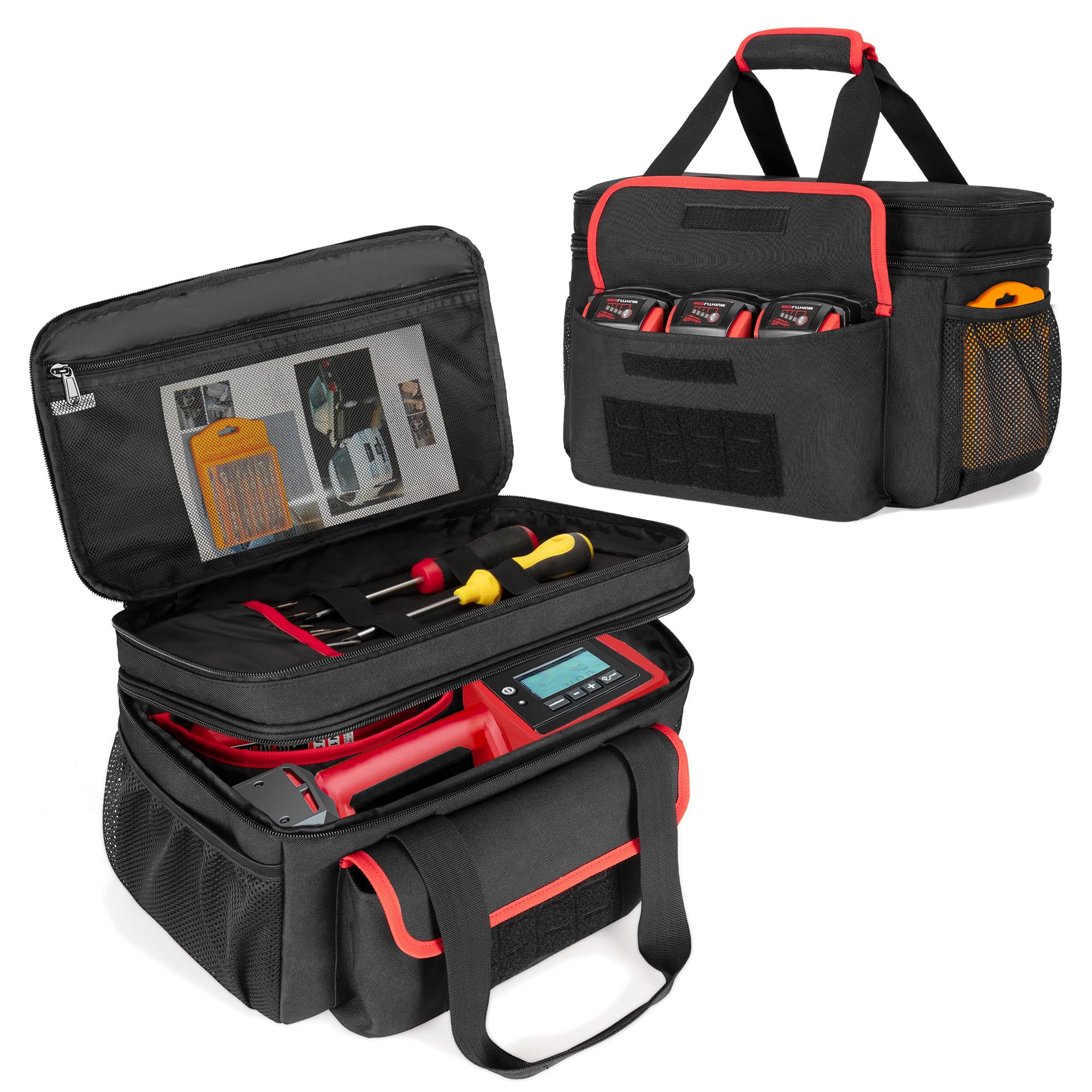 Rexmica Air Compressor Carrying Bag Compatible with Milwaukee M18 18V Cordless Tire Inflator 2848-20, Tire Inflator Storage Bag Fit for Milwaukee M18 Inflator, Hand Tools, Battery, Charger, Black