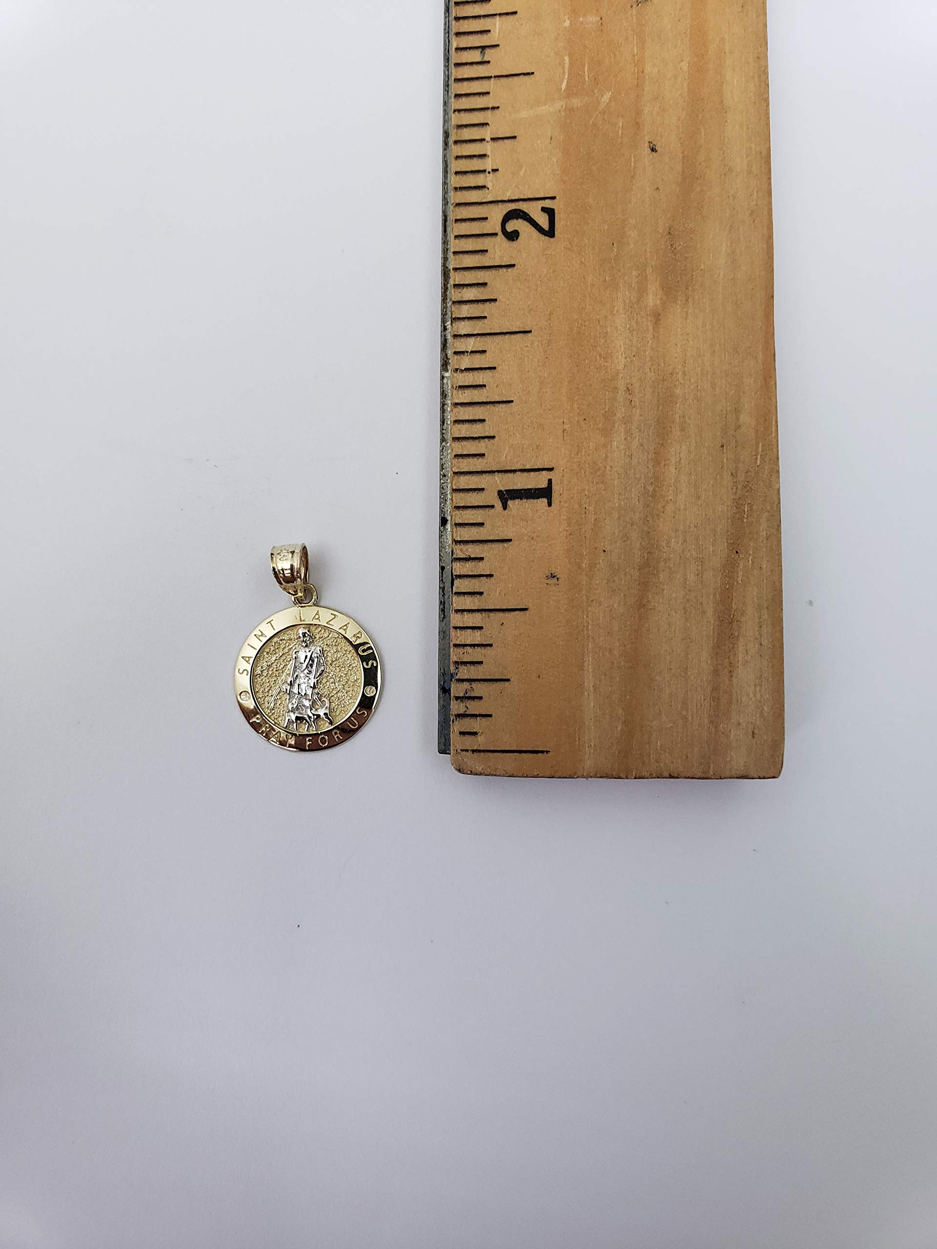 Ice on Fire Jewelry 10k Real Solid Yellow Gold Saint Lazarus Medal, Dainty Religious Charm