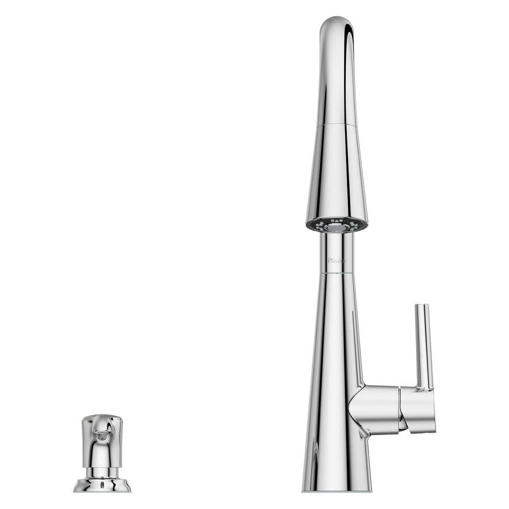 Pfister Barulli Kitchen Faucet with Pull Down Sprayer and Soap Dispenser, Single Handle, High Arc, Polished Chrome Finish, F5297BARC