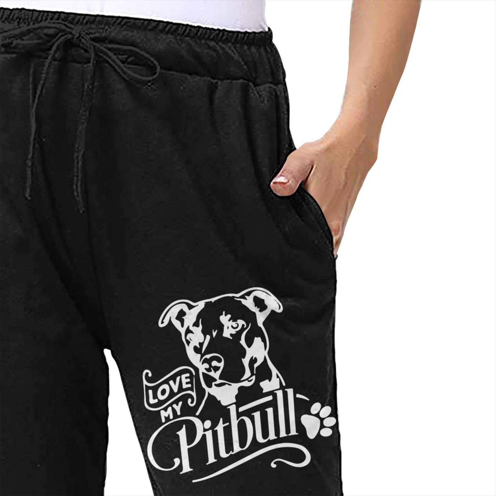 Love My Pitbulls Women's Casual Yoga Sweatpants Athletic Workout Elastic Waist Jogger Pants Medium Black