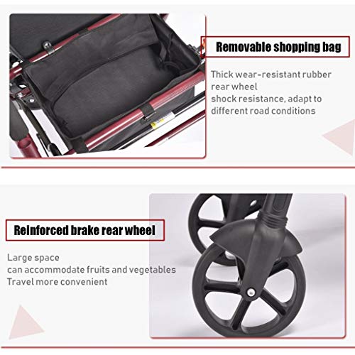 Rollator Wheelchair Hybrid, Rollators 4 Wheel with Seat Folding, Rollator with Seat and Basket, Rollator Walker for Elderly Foldable, 2 in 1 Rollator and Transit Chair, Red Rollator