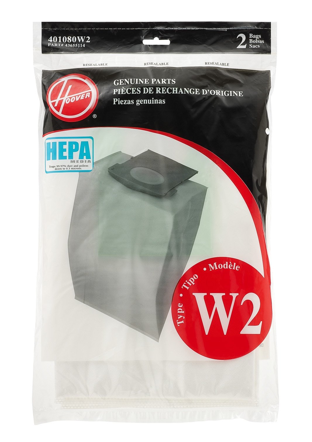 Hoover Media Filtration: Traps 99.97 Percent of dust and pollens Down to 3 microns 2PK WT2 Repl Hepa Bag