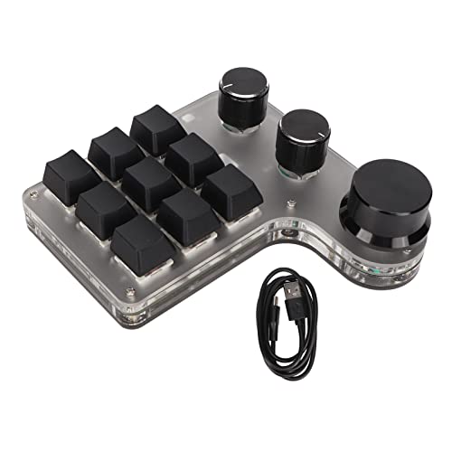 Qinlorgo Mini Custom Keyboard, 1200mAh 3 Knobs Mini Gaming Keyboard 9 Game Keys (Black)