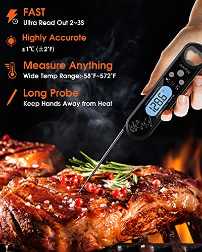 Meat Thermometer,Instant Read Meat Thermometer for Cooking, Fast & Precise Digital Food Thermometer with Backlight, Magnet, Calibration, and Foldable Probe for Deep Fry, BBQ, Grill, and Roast Turkey.