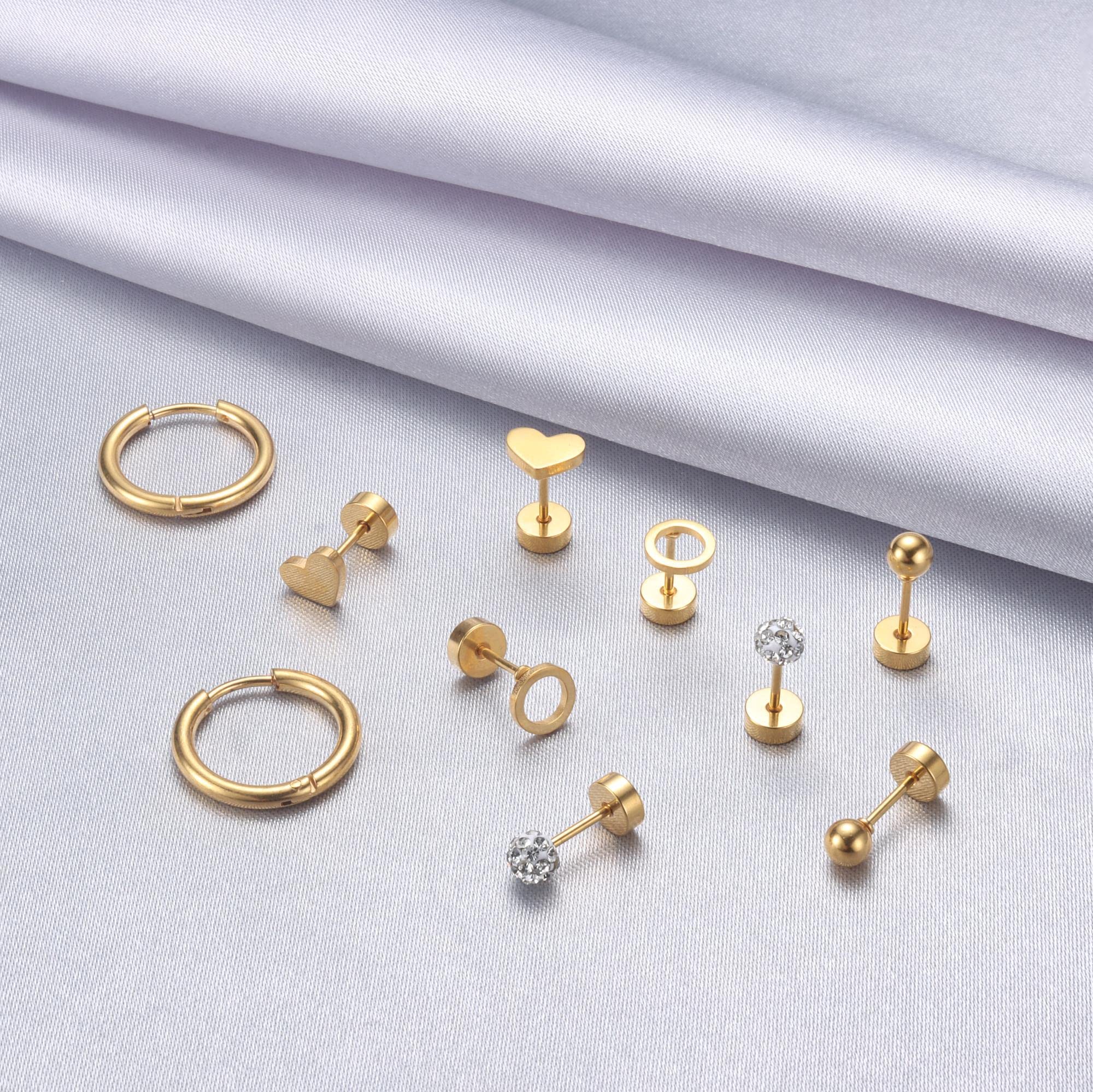 LOLIAS Small Flat Back Earrings Hypoallergenic Surgical Steel Earrings 14K Gold Plated Stainless Steel Stud Earrings for Women Men Tiny Stud Hoop Cartilage Earring