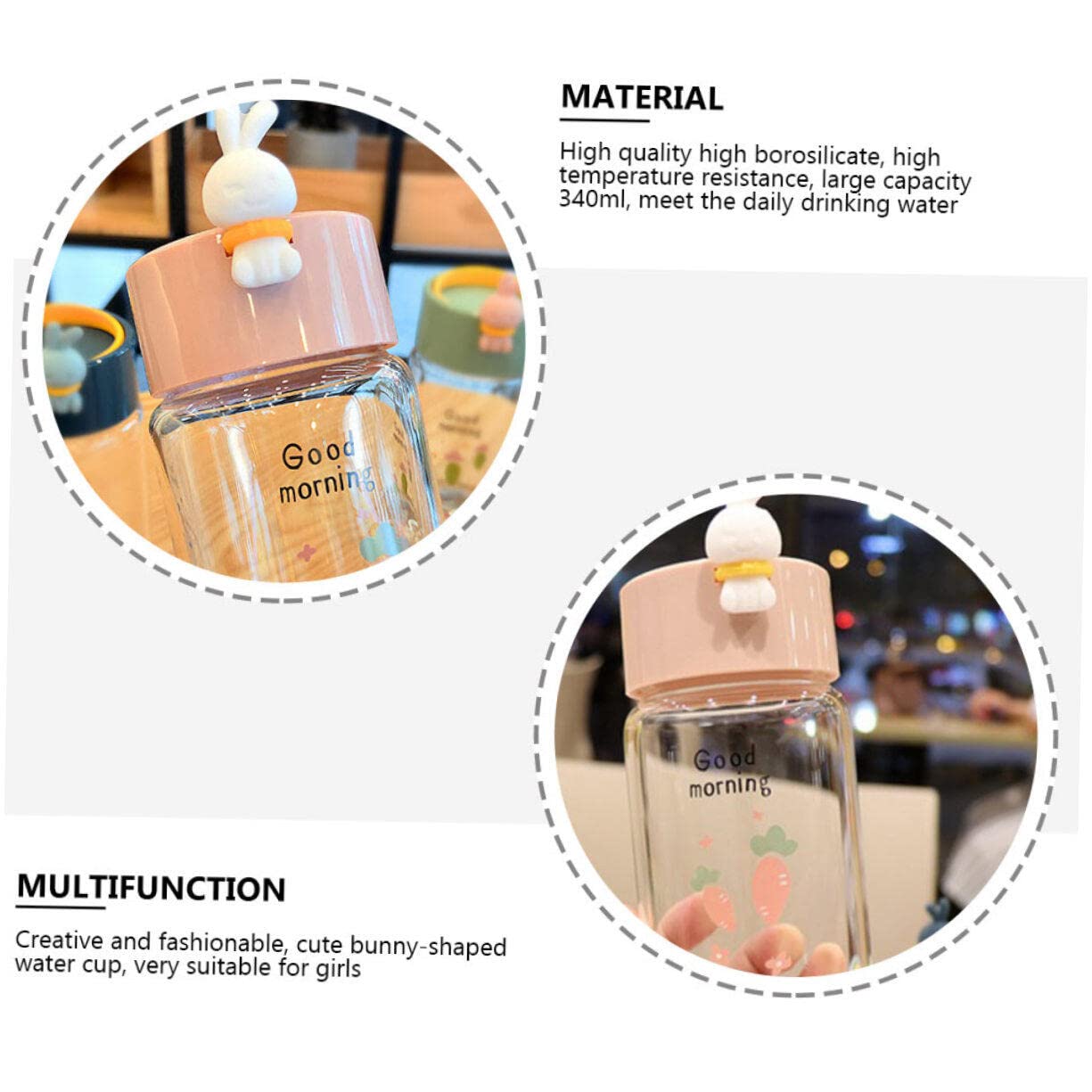 LIFKOME Glass Drinking Bottle 1pc Rabbit Glass Water Cup Cup with Lid Drinking Glasses with Lids Cartoon Water Cup Pudding Jars Water Jars with Lids Cartoon Drinking Cup Fresh