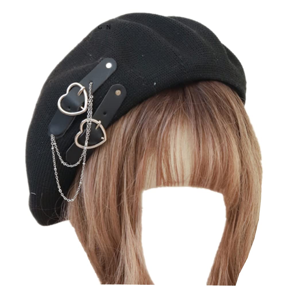 March9 Breathable Gothic Lolita Beret Cap JK Hat Cap for Women Spring Summer Hat Black