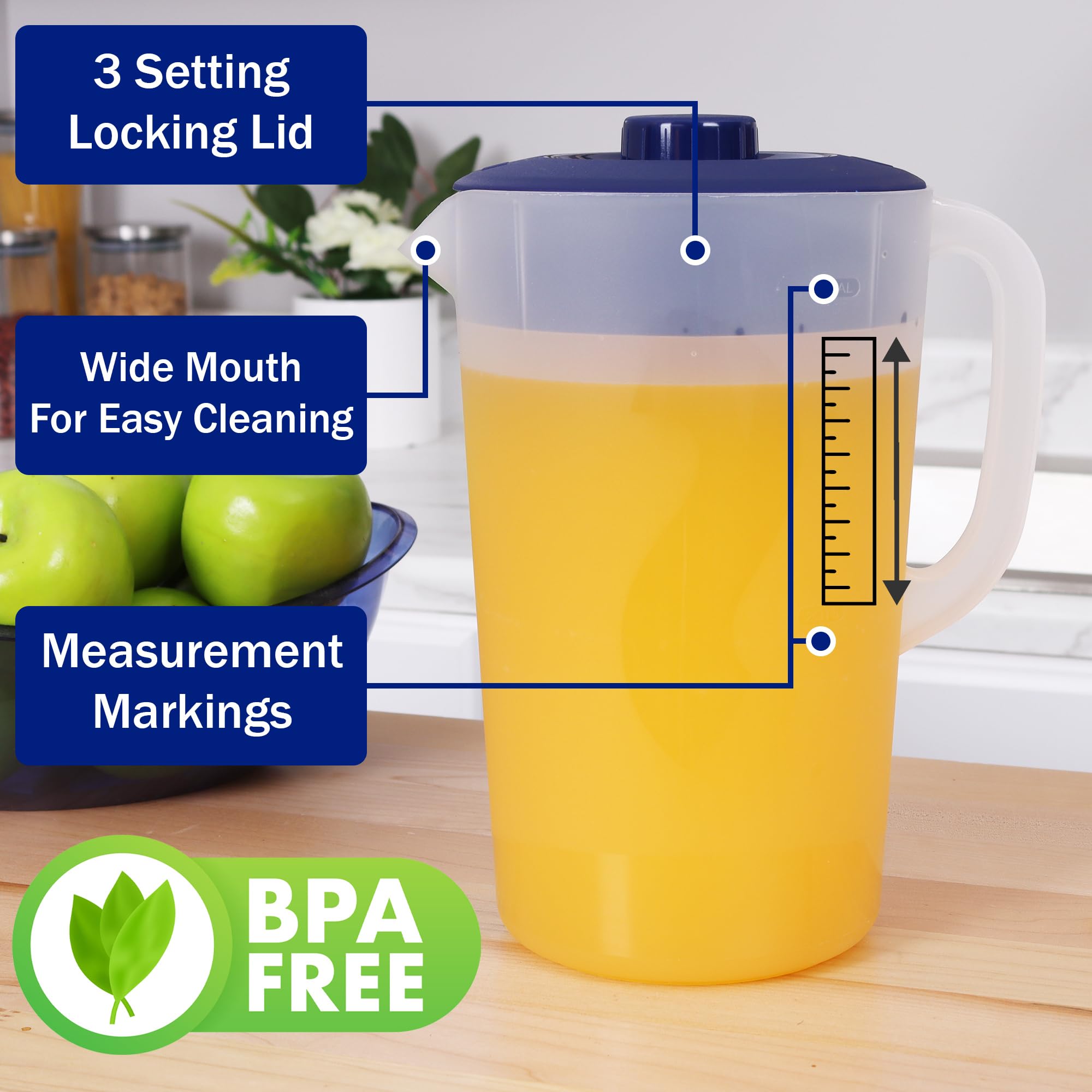 Water Pitcher with Lid 1 Gallon Pitcher, Clear Plastic Pitcher with Flip-top Spout Lids, Iced Tea Pitcher for Fridge, Freezer/Dishwasher Safe, BPA Free & Phthalate Free