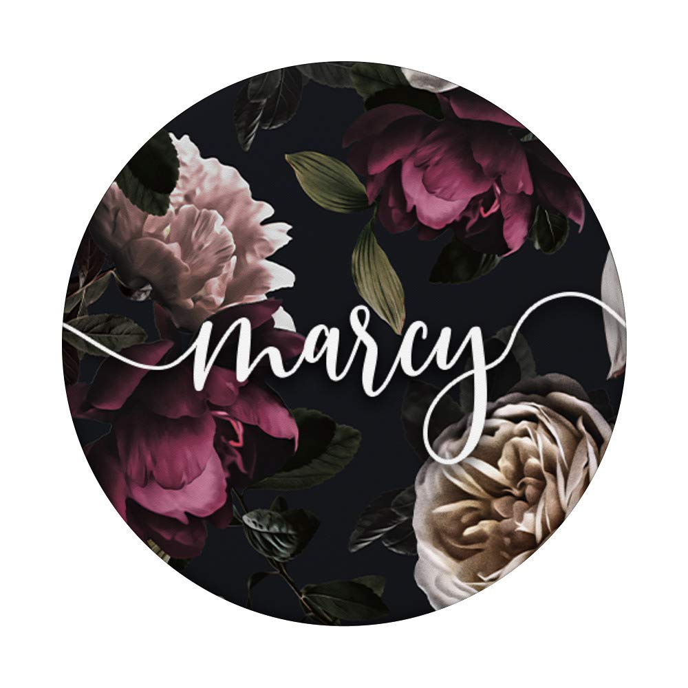 Marcy - Elegant Floral Rose & Peony Personalized Name PopSockets PopGrip: Swappable Grip for Phones & Tablets