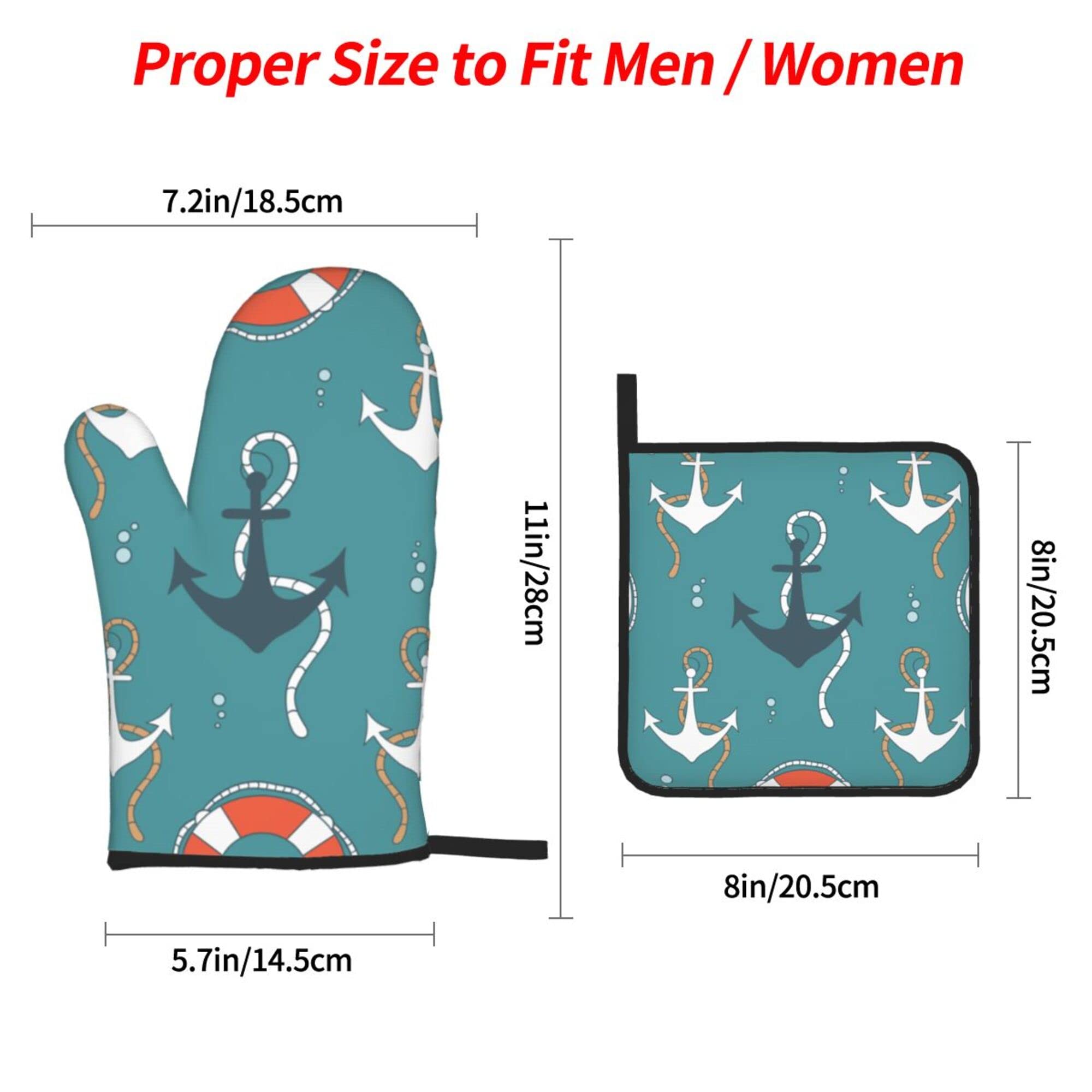 LAKIMCT Offshore Anchor Oven Mitts and Pot Holders Sets Non-Slip Potholders Heat Resistant Oven Gloves for Kitchen Baking Cooking BBQ, 4-Piece Set