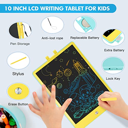 PYTTUR LCD Writing Tablet for Kids 10 Inch Colorful Toddler Doodle Board Drawing Tablet Reusable Electronic Drawing Pads Educational and Learning Toys for 3-8 Years Old Boy and Girls