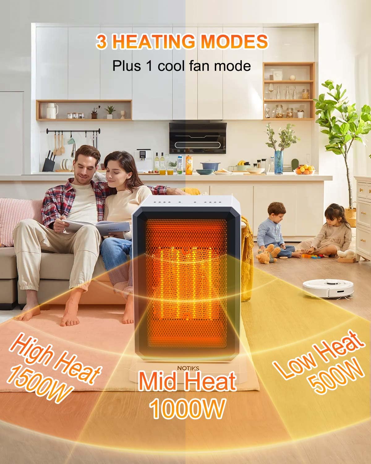 NOTIKS space Heaters,1500W Indoor Electric Heater with Oscillation,4 Modes Heating,PTC Fast Safety Heating Ceramic Desk Heater, Portable Heater with Timer for Office Bathroom Bedroom(Black)