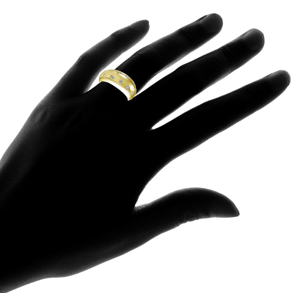 Hoops & Loops Yellow Gold Flashed Sterling Silver Cubic Zirconia Dome Band Ring, Size 7