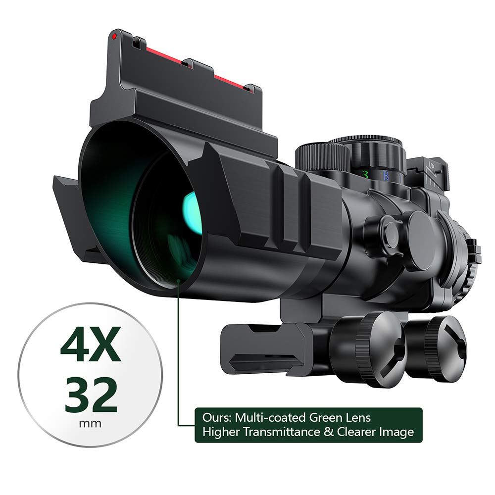 HIMIFOY Rifle Scope 4x32 Red & Green &Blue Illuminated Reticle Scope with Top Fiber Optic Sight
