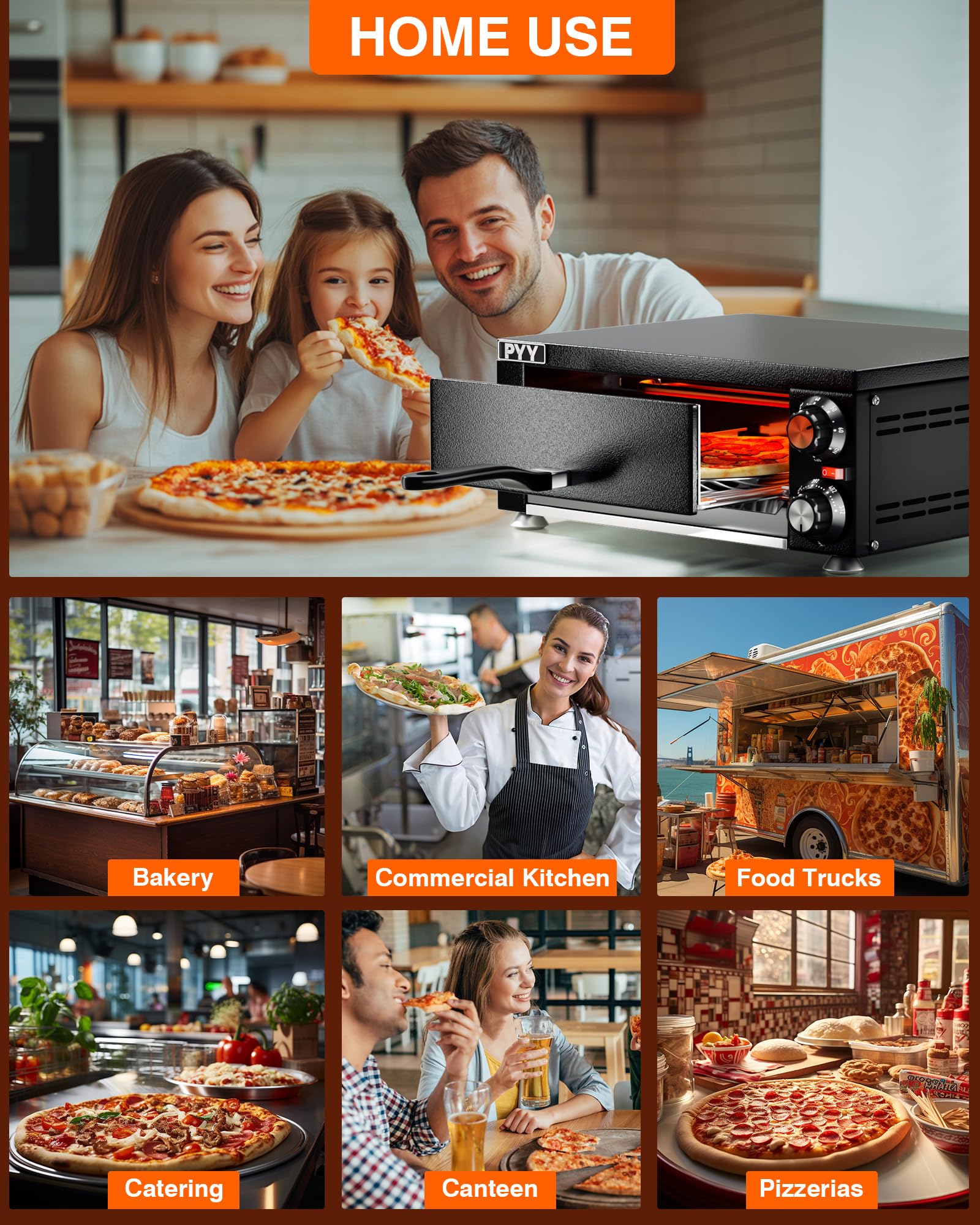 PYY Electric Pizza Oven Indoor Countertop Pizza Oven Commercial Pizza Maker Machine for Home with Timer Stainless Steel Pizza Cooker