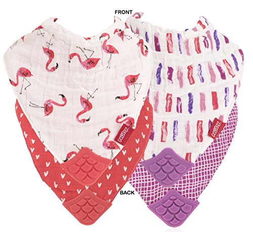 Nuby Reversible 100% Natural Cotton Muslin 2 Piece Teething Bib (Colors/Prints May Vary) (Pack of 2)