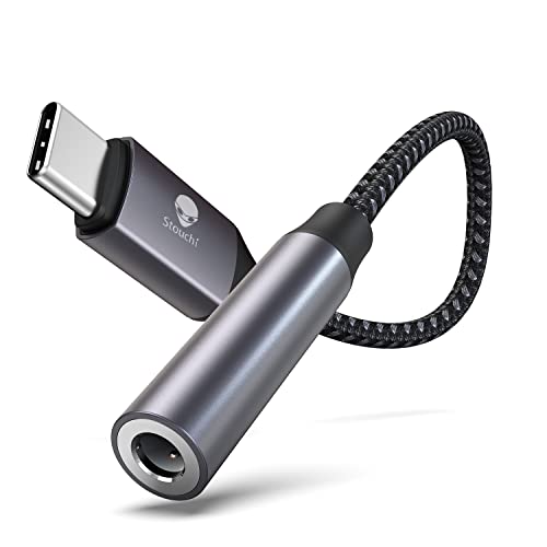 Stouchi USB C to 3.5mm Female Adapter, Type C Headphone Audio Jack Cable Cord Hi-Fi Dongle for iPhone 15, Pixel 8 7 6a, Samsung Galaxy S22 S21 Ultra Z Flip Note20,2022 iPad Pro -Grey