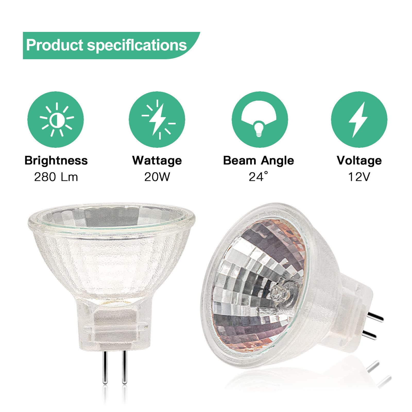 Jaenmsa 12 Pack 12V 20W MR11 Halogen Bulb 2 Pin, Dimmable 12V 20W Dual Pin 4MM Wide Base Halogen Bulb………