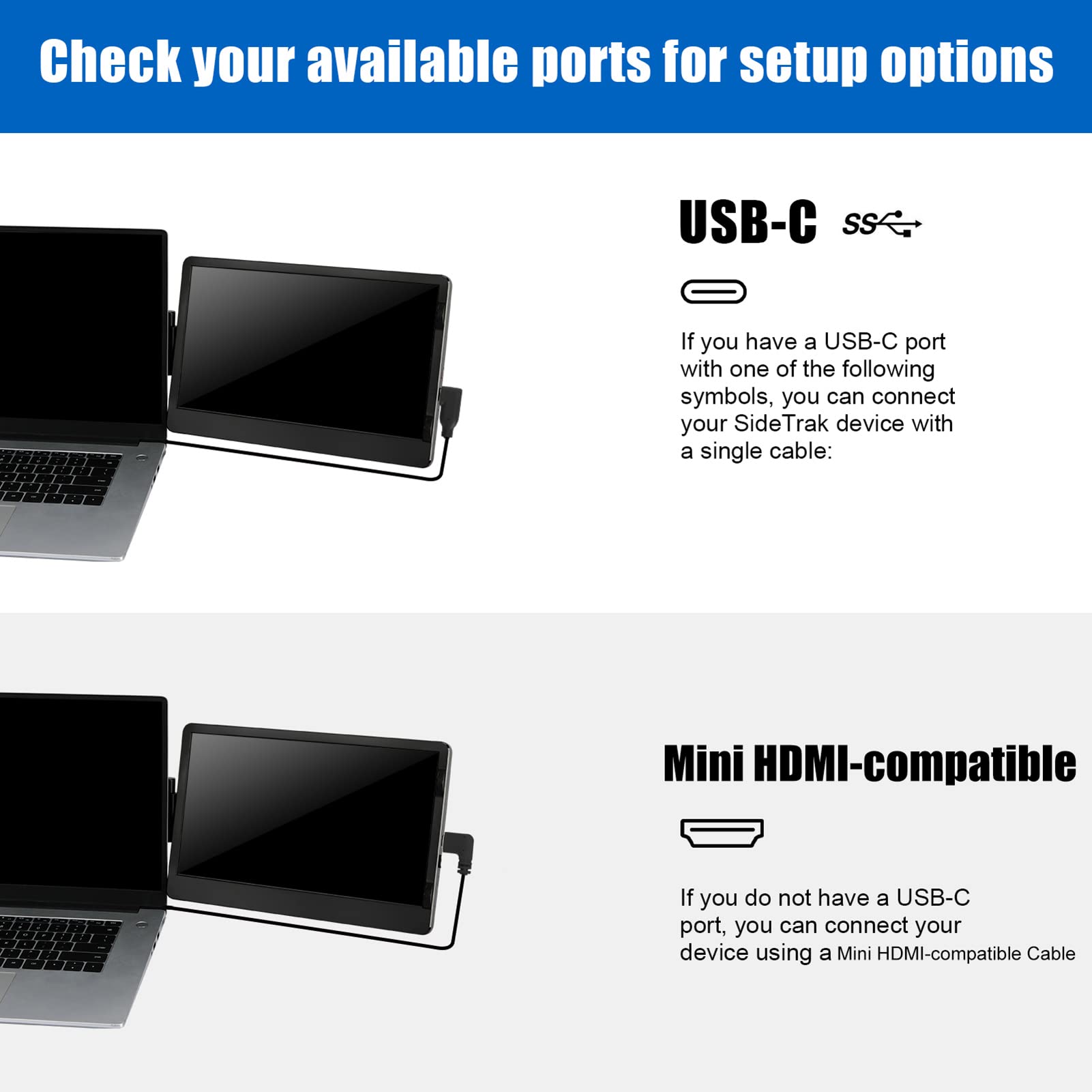 Saterkali 11.6 Inch Portable Monitor Extender for Laptops & Phone, 1366*768 Portable IPS Extended Display Gaming Monitor for Notebook Computer Windows Phone, USB C-C 3.1 or USB A+Mini HDMI-compatible