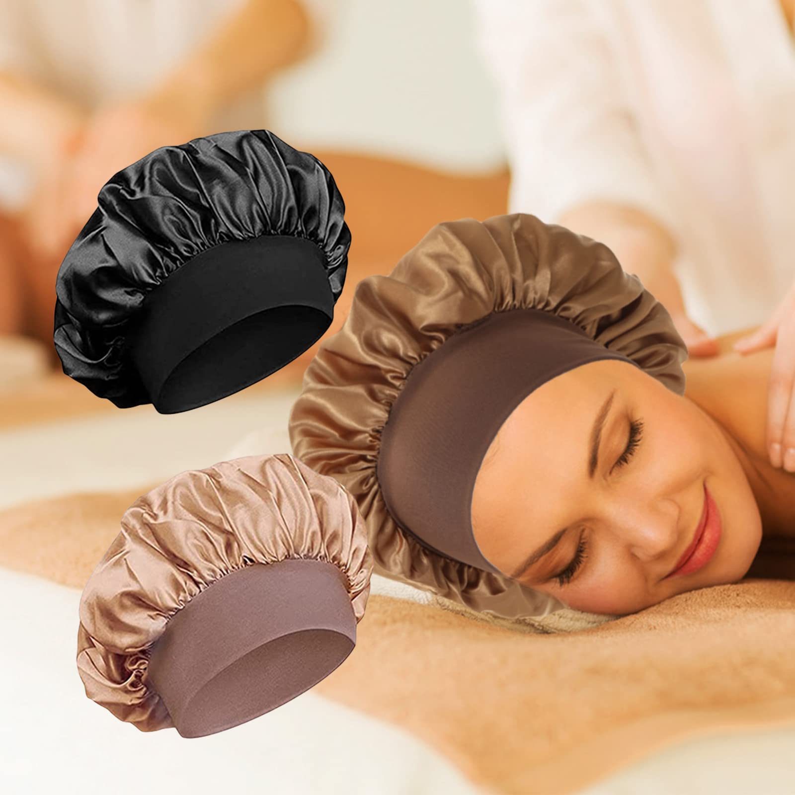 Satin Bonnet 2PCS Silk Bonnet Hair Bonnet for Sleeping Satin Cap Extra Large Reversible for Women Curly Natural Hair Blush Silk Hair Wrap for Sleeping, Soft and Comfortable Silk Sleep Cap