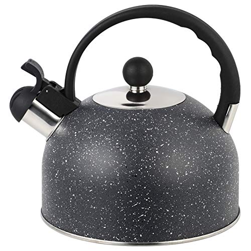 Stovetop Whistling Tea Kettle Teapot Stainless Steel Water Kettle Boiling Kettle with Cool Grip Ergonomic Handle for Home Outdoor Kitchen 2.5L Black teapot (Color : Black)