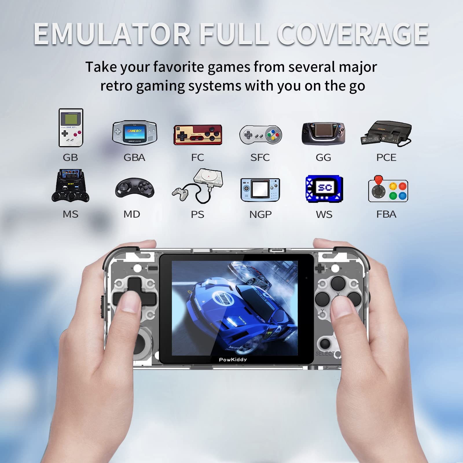Q90 Portable Game Console, Open Source Linux System, Vibration Motor, 1100 Games, Compatible with Various Simulators (Color of Transparency, 16G)