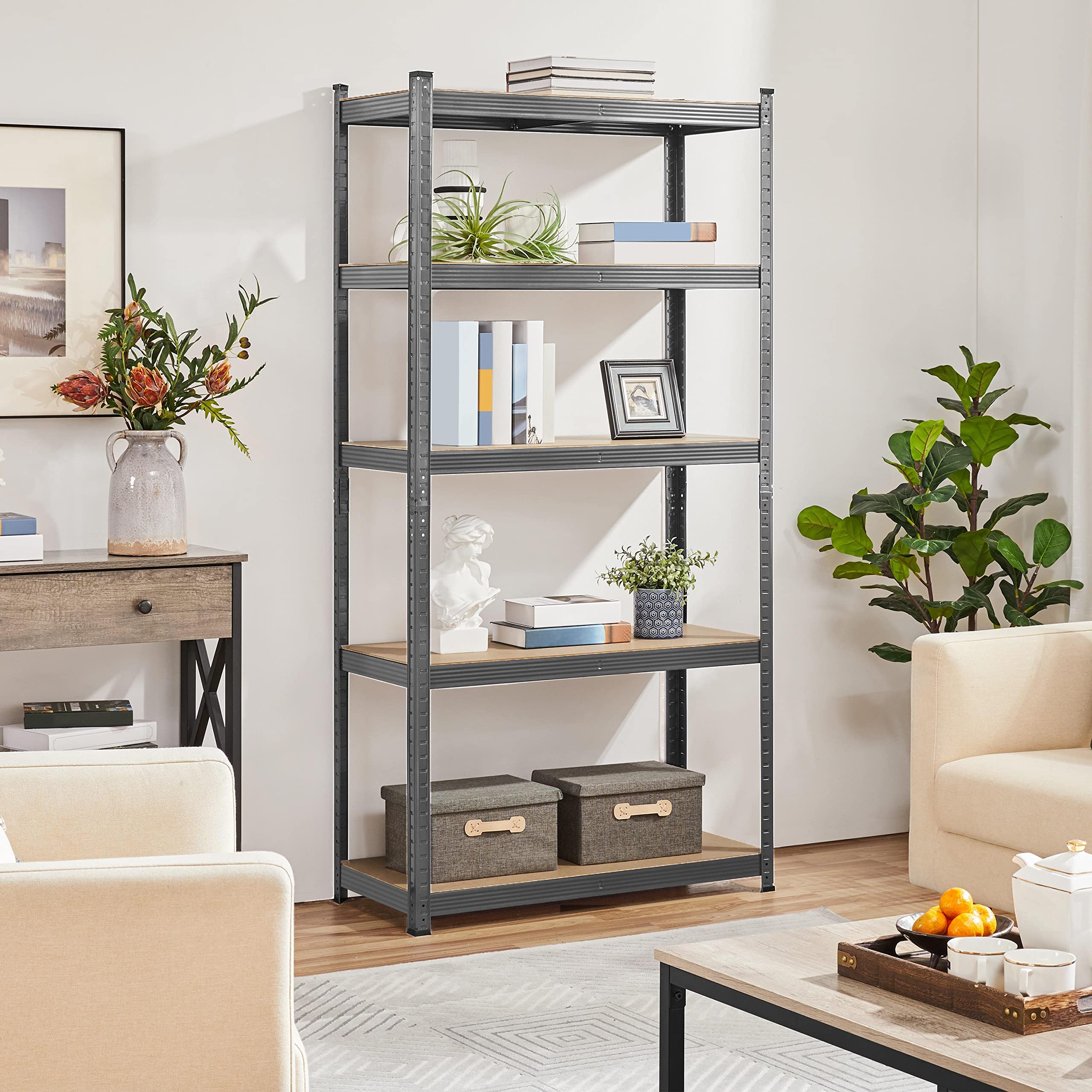 Yaheetech Standing Shelf Units, 5 Tier Storage Shelf, Heavy Duty Shelving, Adjustable Garage Shelves, Utility Rack Shelf Unit, Basement Warehouse Shed, 35.5″L × 16″W × 71"H - Dark Gray