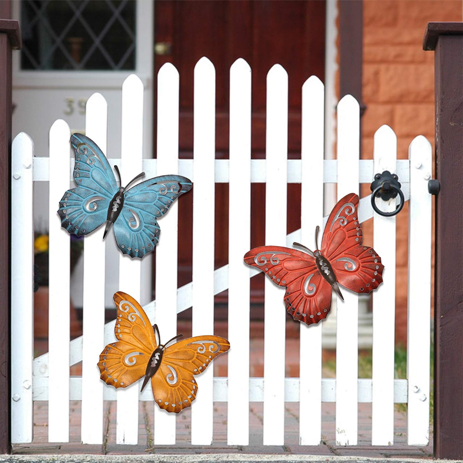 Juegoal Metal Butterfly Wall Art, Inspirational Wall Decor Sculpture Hanging for Indoor and Outdoor, 3 Pack