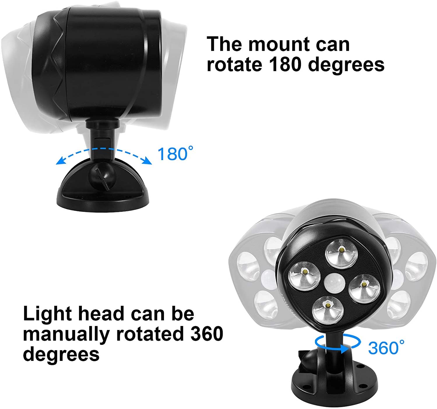 Outdoor Motion Sensor Light Battery Operated, Hotomely IP65 Waterproof Ultra Bright Motion Sensor Outdoor Lights Head Adjustable with 8W 600 Lumen 6000K 4LEDs for Garage Yard Porch and Patio (2 Packs)