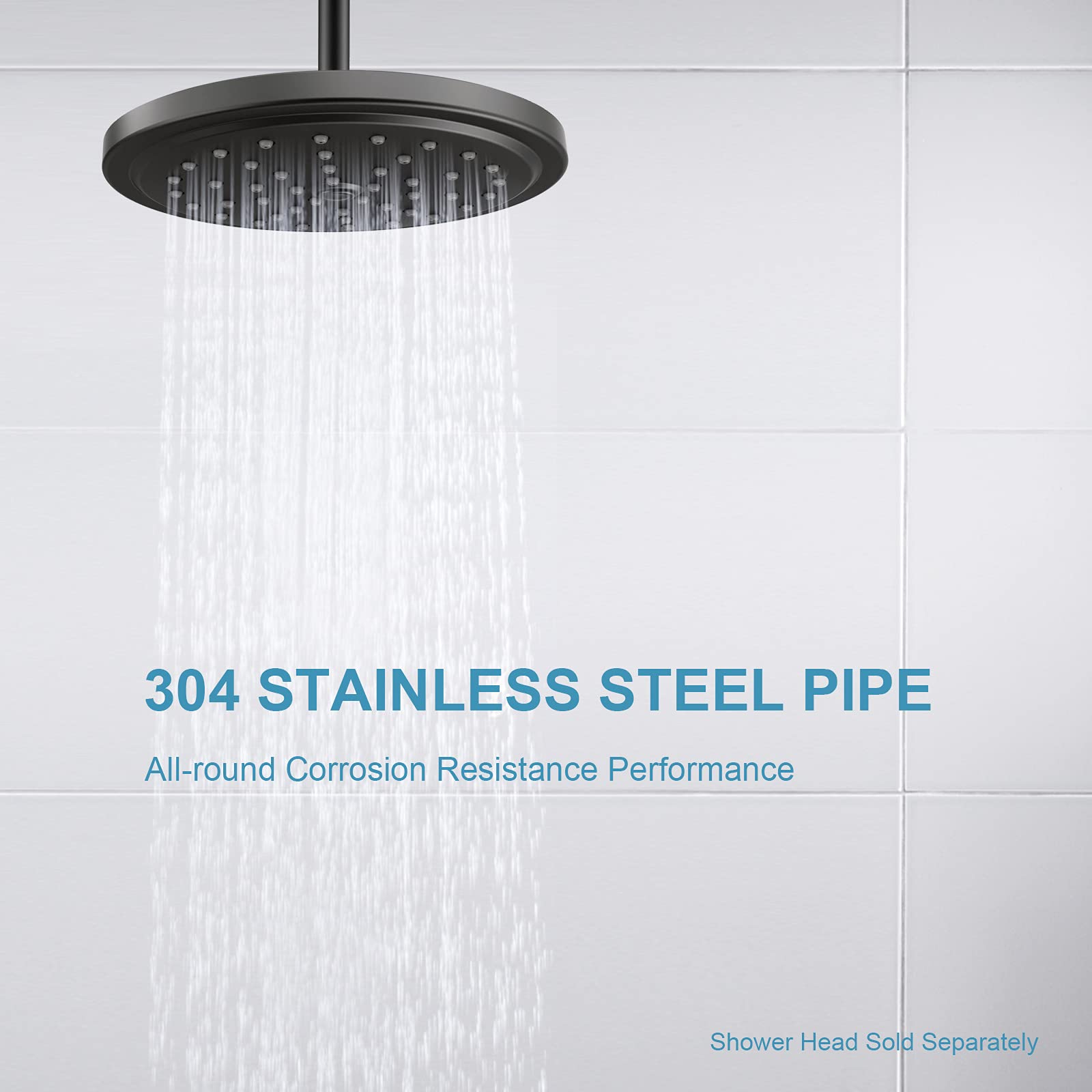 OFFO Shower Arm with Flange 3 Inches Ceiling Mount Replacement Rain Shower Head Straight Arm Ceiling-Mounted For Fixed Shower Head & High Pressure Rain Matte Black