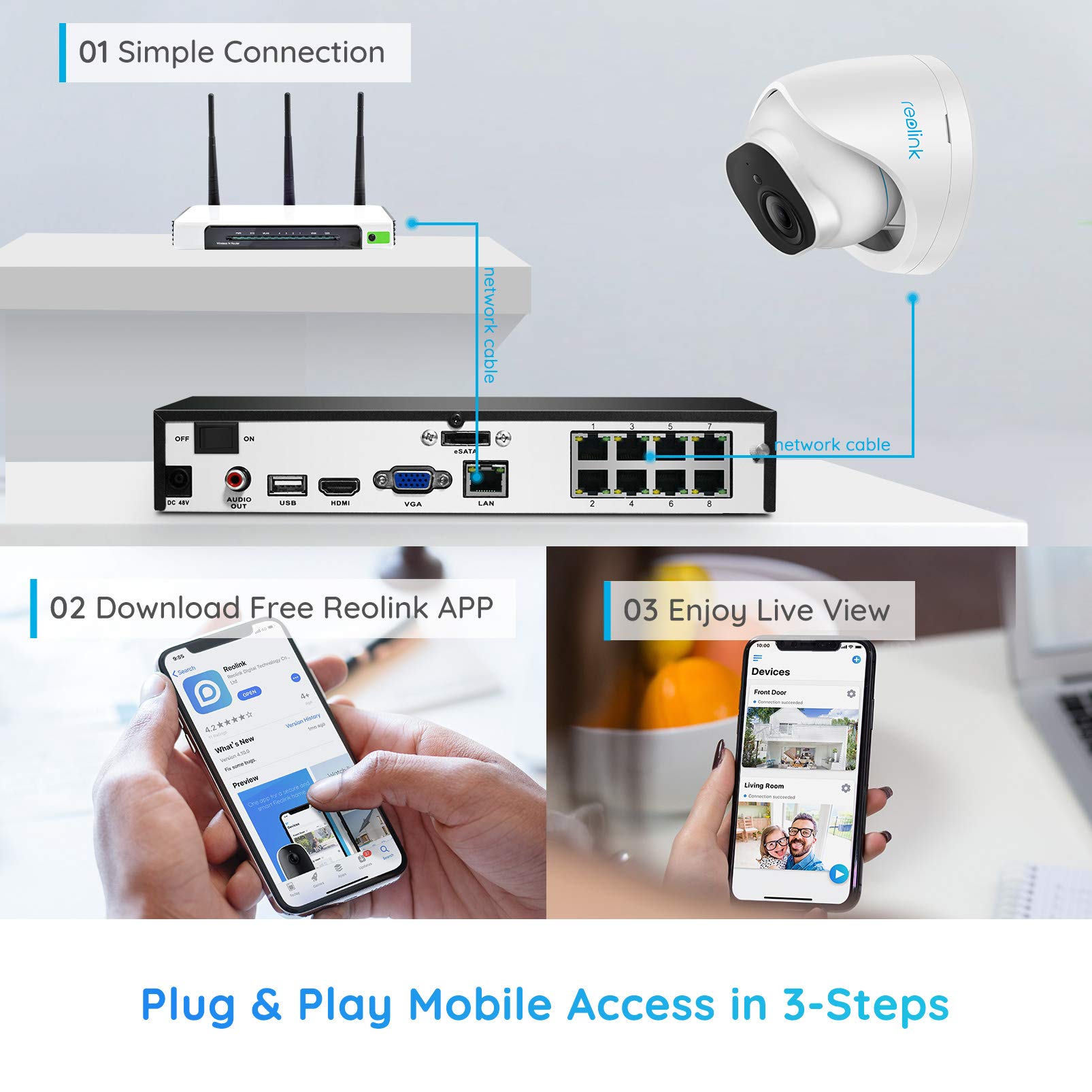 REOLINK 4K Security Camera System, 4pcs 4K PoE Security Cameras Wired with Motion Detection, 8MP/4K 8CH NVR with 2TB HDD for 24-7 Recording, RLK8-800D4 (Renewed)