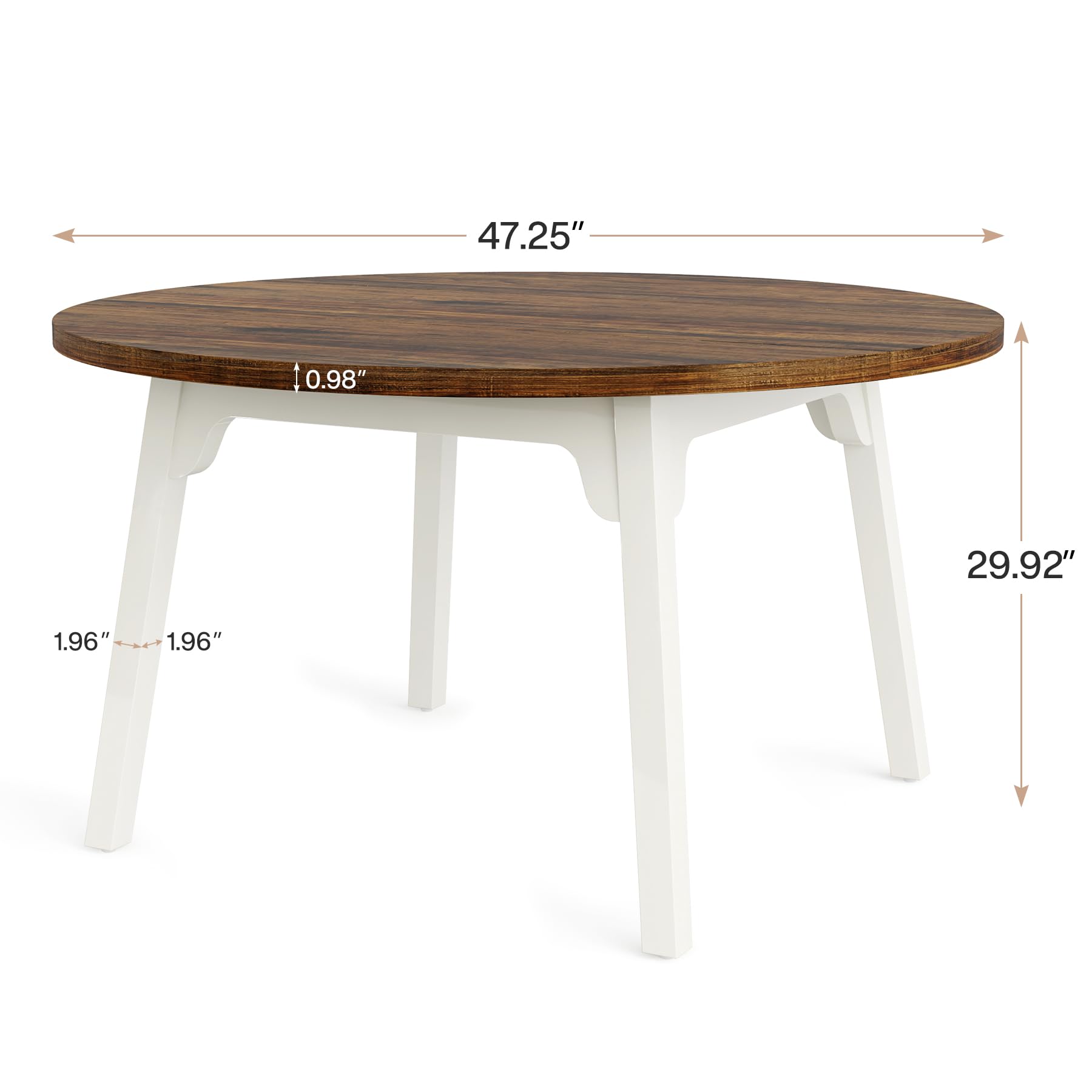 Tribesigns Round Dining Table for 4-6 People, 47-Inch Farmhouse Dinning Room Table Circle Kitchen Table, Industrial Dinner Table with Solid Wood Legs for Kitchen, Living Room, White and Brown